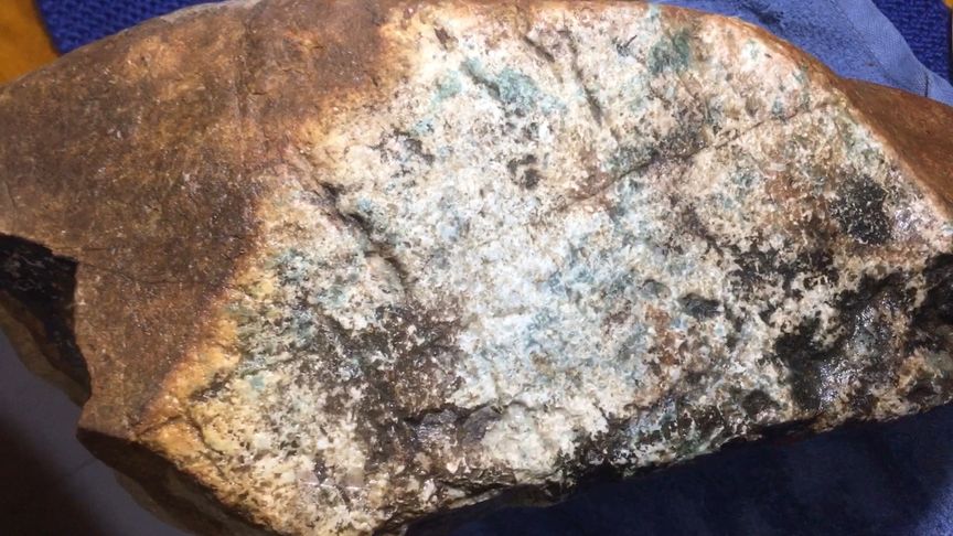 翡翠原石 木那杨梅皮 全身蓝花包裹