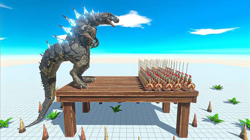 动物战争模拟器 斯巴达军队在战场桌子上面挑战各个动物