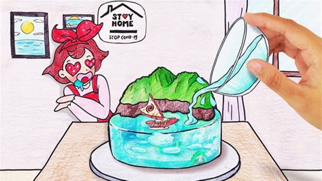 趣味定格动画:制作海岛蛋糕,不用出门就可以看到美景