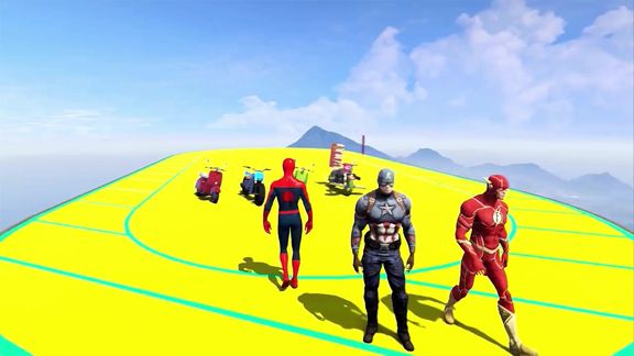 模拟器:蜘蛛侠和队友们挑战铁路高空赛道,太惊险了