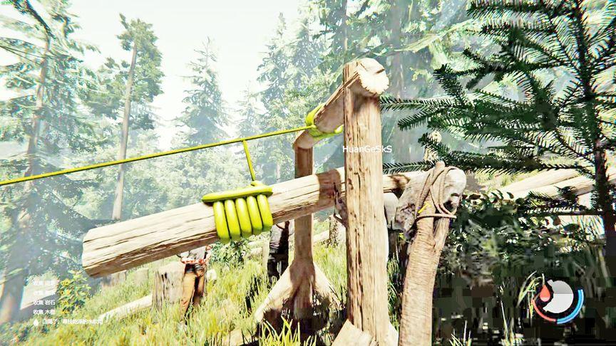 迷失森林多人联机:搬木头效率最高的工具,能滑行的木桩绳索