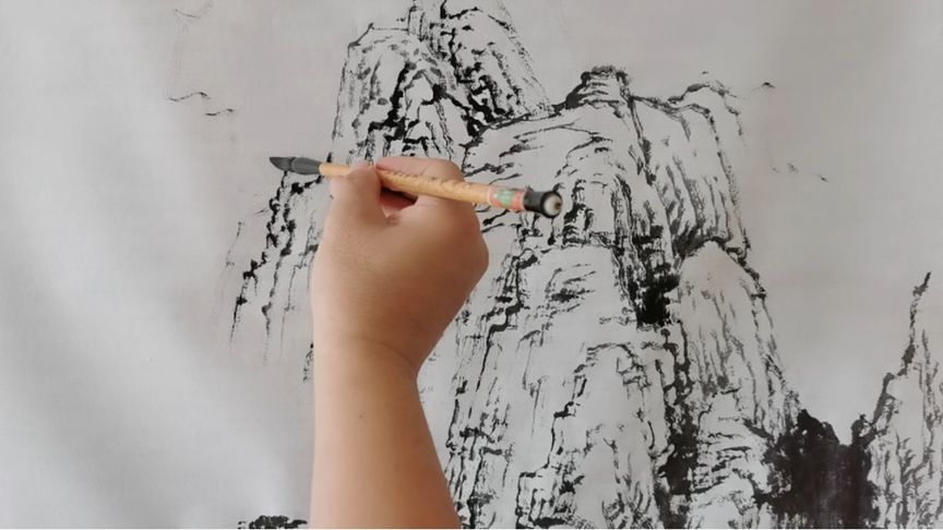 国画山水入门山石勾皴用笔方法示范