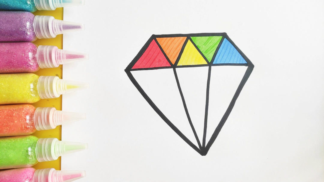 儿童简笔画教学,教你画彩色大钻石,3-12岁小朋友学习画画