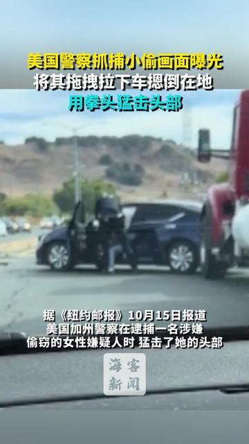 #美国警察抓小偷时用拳头痛击对方头部 美国警察抓捕小偷画面曝光 将...