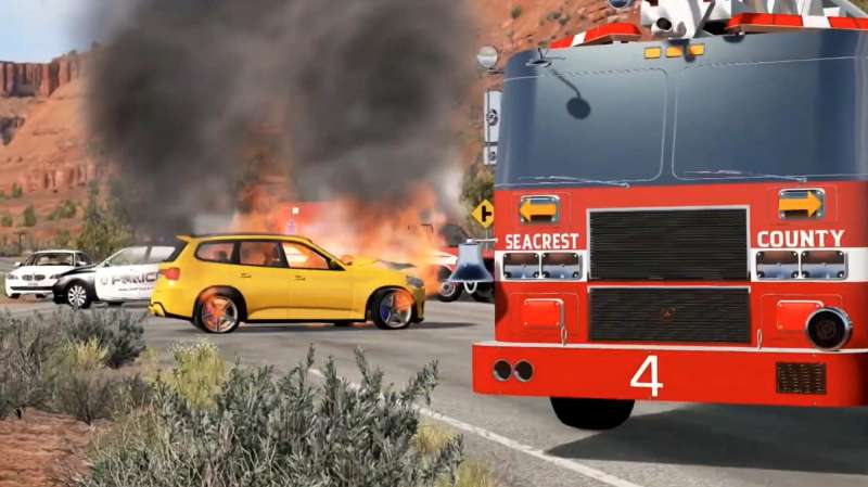BeamNG:严重撞车事故,救护车火速赶往车祸现场,模拟车祸