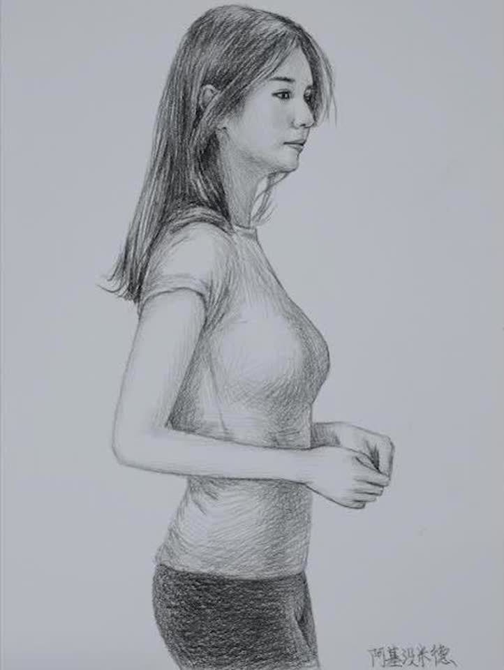 简笔画一个侧面的服装模特姐姐