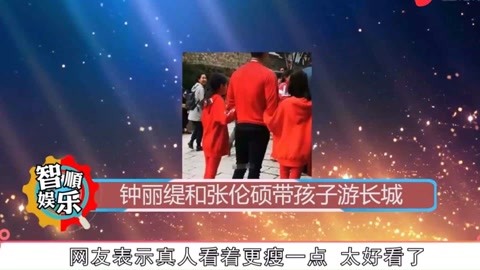 钟丽缇和张伦硕带孩子游长城,全家红色打扮,但钟丽缇身材成亮点