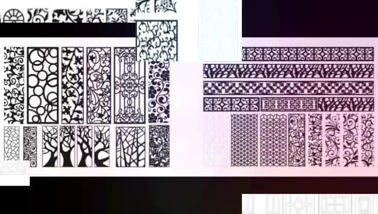 CAD雕花图库 灰度图矢量镂空隔断板屏风花纹素材中式欧式CDR图案