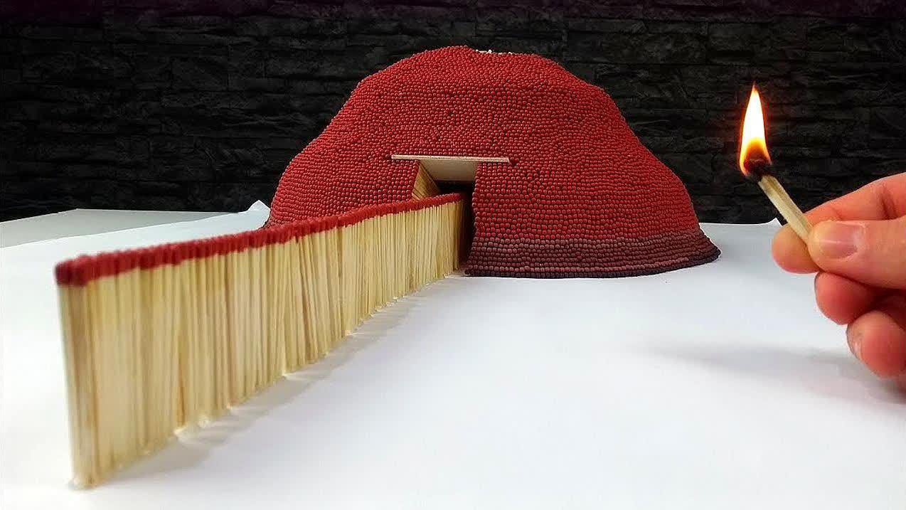 火山爆发有多厉害?老外用火柴模拟实验,喷发的一瞬间被吓到了