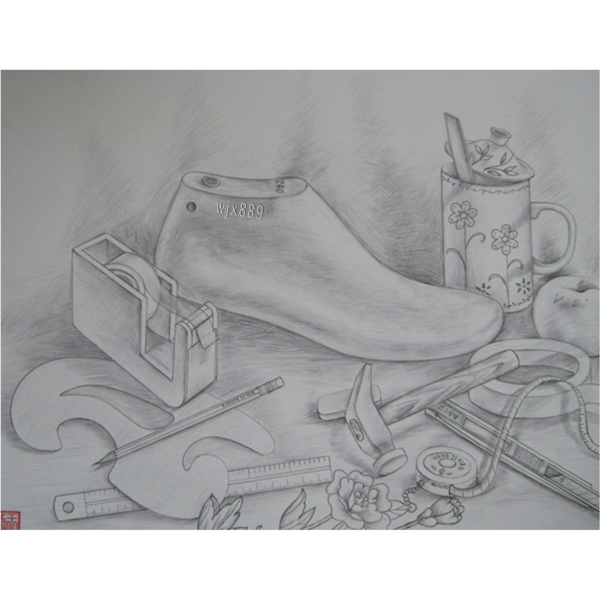 艺贤鞋类箱包素描手绘 