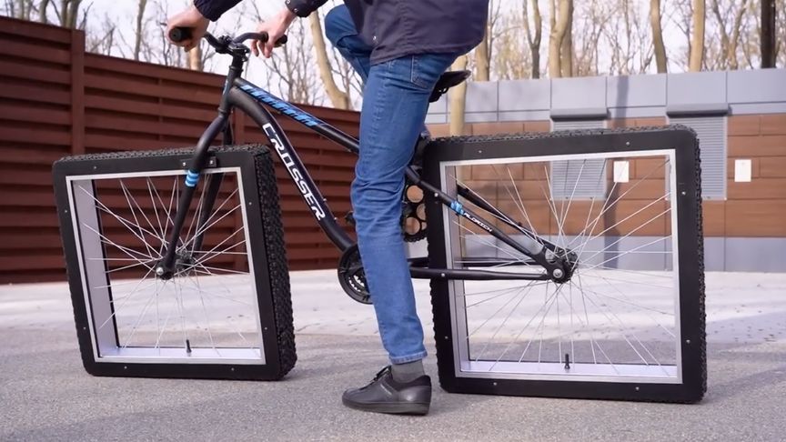 小伙发突发奇想,将游戏内的设计变为现实,制作出方形轮胎自行车