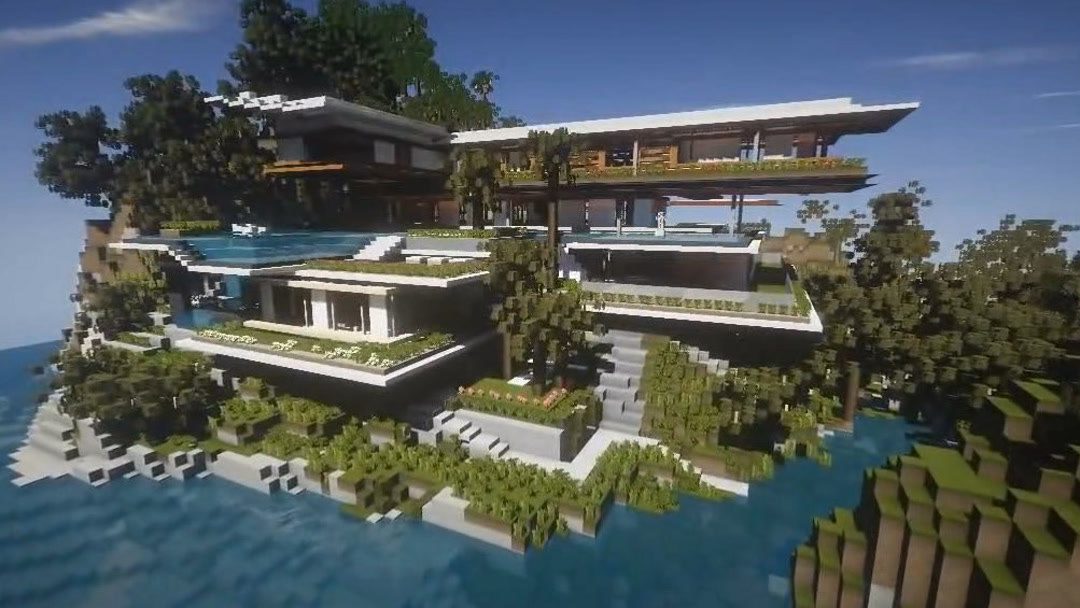 国外我的世界创造模式--在岛屿边缘建造海景别墅