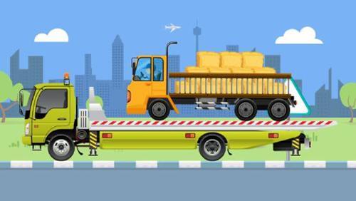 工程车动画:草料运输车、长途大巴车、道路救援拖车、宝宝早教认知