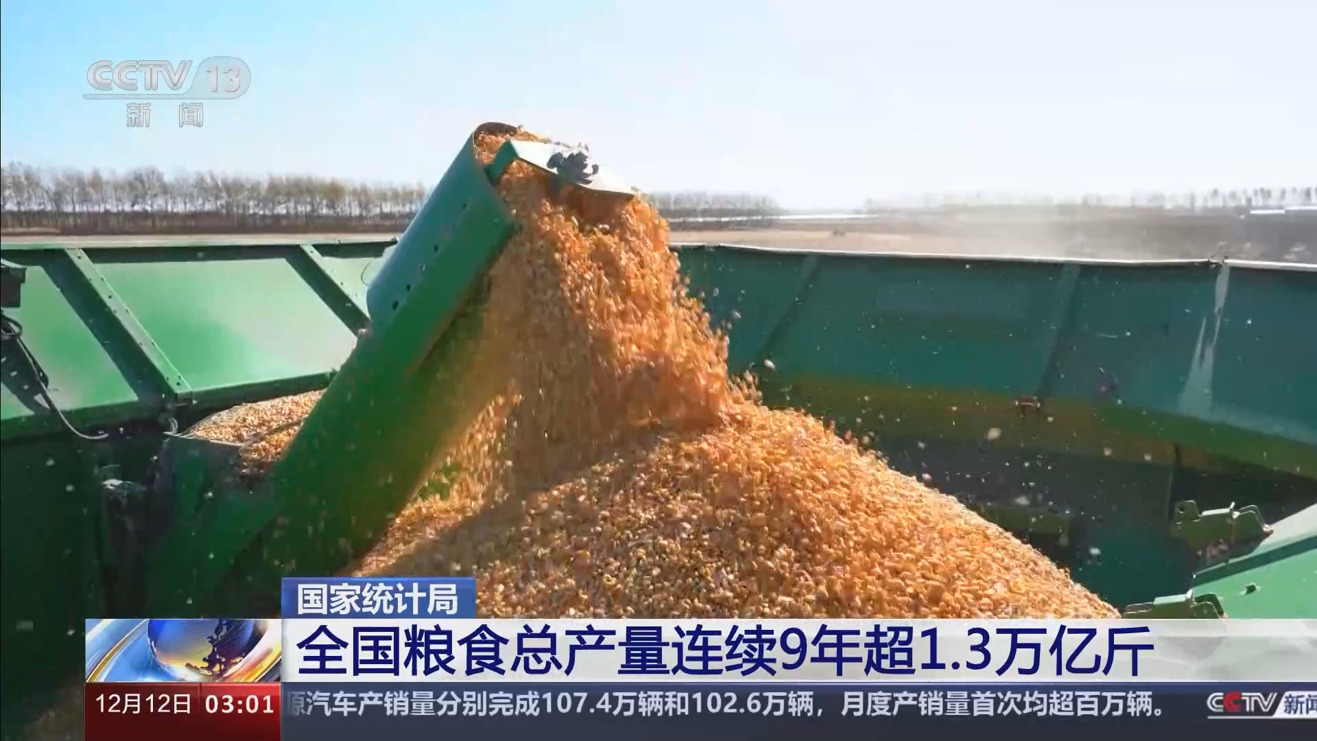 [新闻直播间]国家统计局 全国粮食总产量连续9年超1.3万亿斤