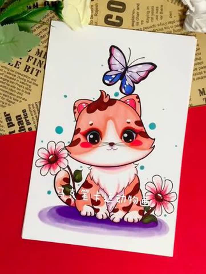 马克笔手绘|动物绘画临摹卡-原创少儿美术作品,小学生绘画临摹卡、A5...