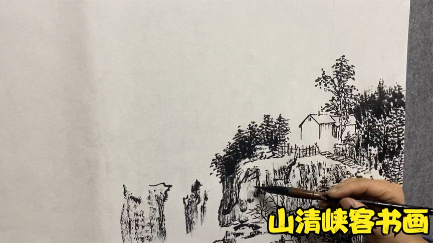 写意山水国画的魅力!零基础学国画中画树,画石,用墨的技巧!