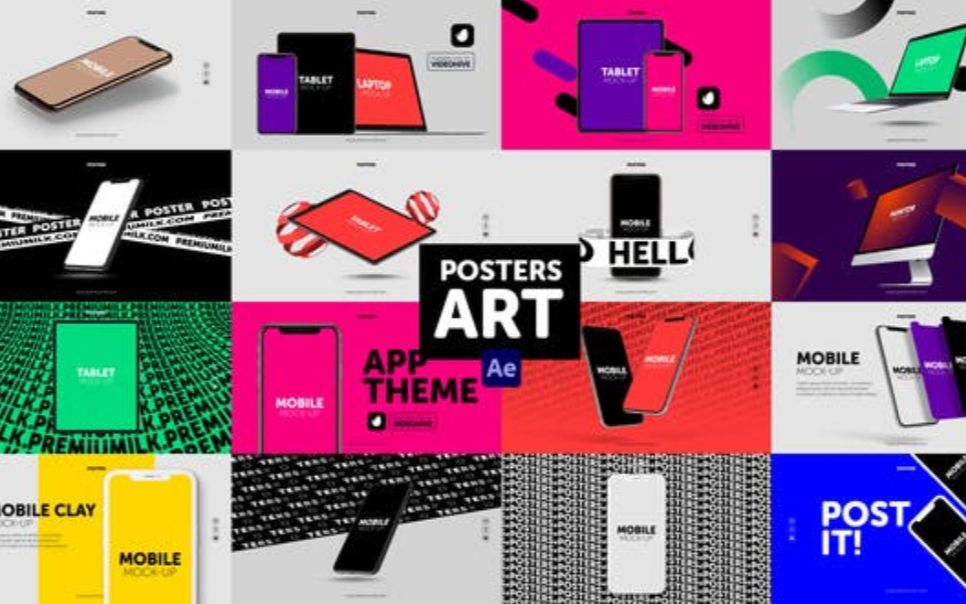 AE模板-3d抽象动画艺术移动设备社交媒体流媒体平板电脑背景 ...