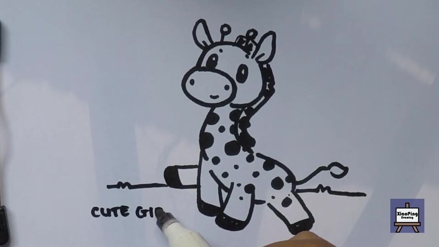 育儿简笔画:画一个可爱的长颈鹿,简单适合初学者,儿童绘画教程