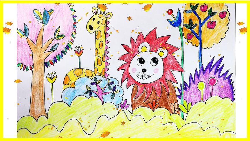手绘系列热闹的森林 儿童创意手绘DIY 儿童画简笔画 彩铅入门教育