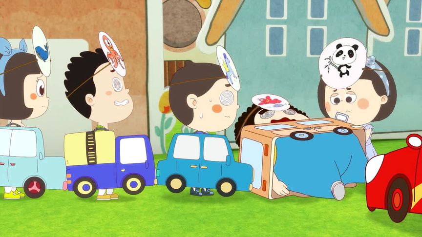 阿U:小朋友不遵守交通规则,红灯也往前去,和冬冬都撞车了