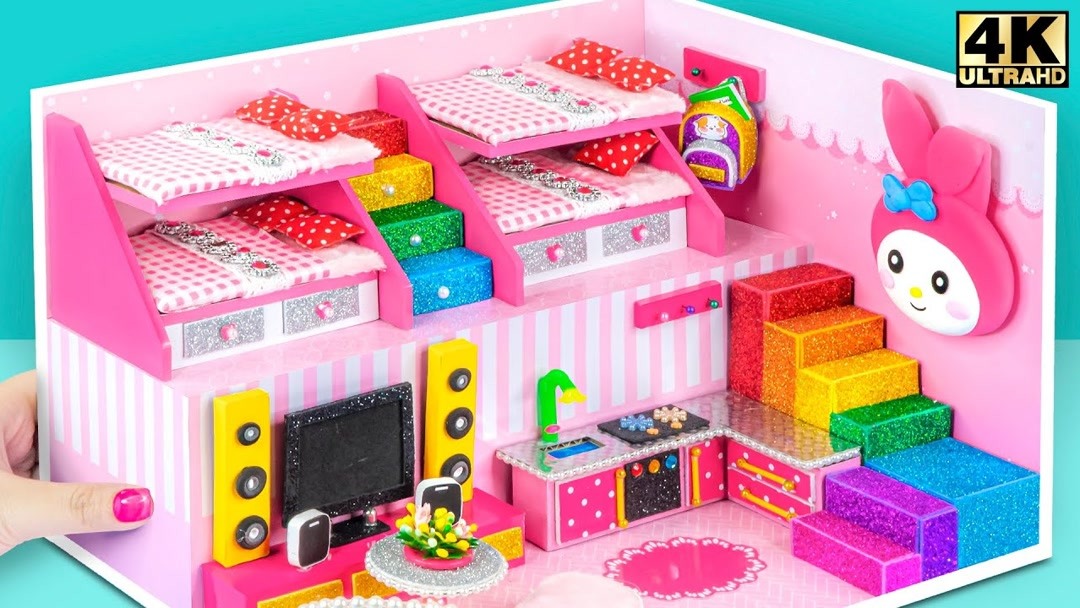 DIY迷你小屋:打造简易的双人床房间模型,麻雀虽小五脏俱全!