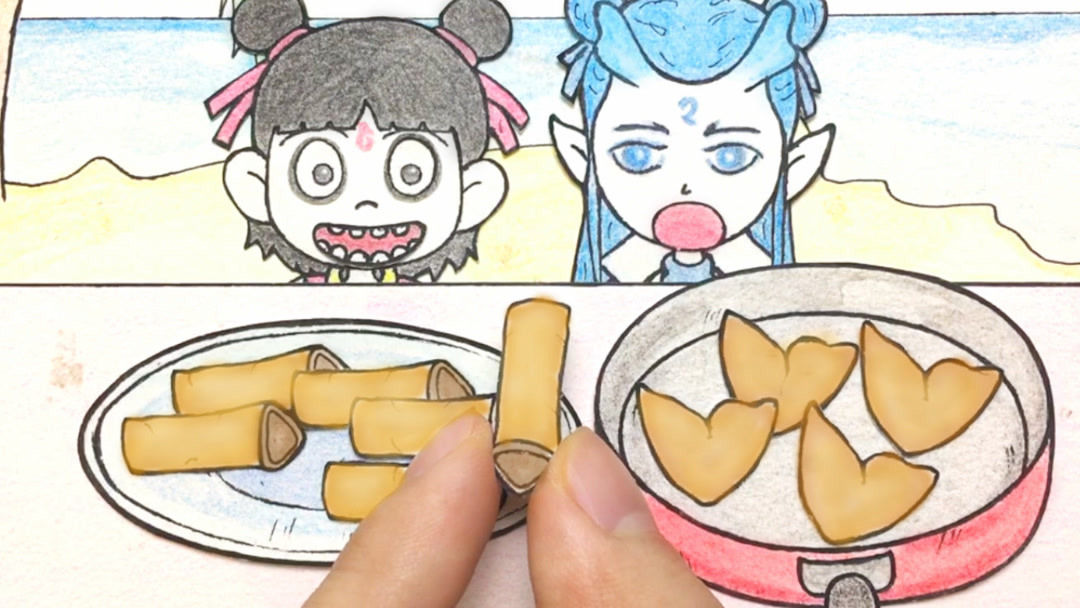 手绘定格动画:美味的小吃,从炸春卷开始,哪吒敖丙会不会喜欢吃