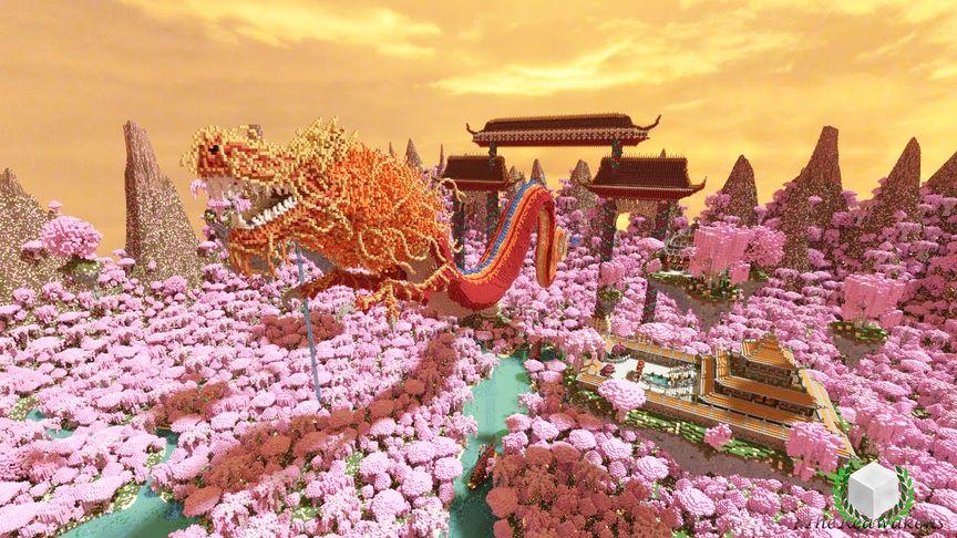 我的世界:国人7位玩家打造中国风建筑南天门与中国龙