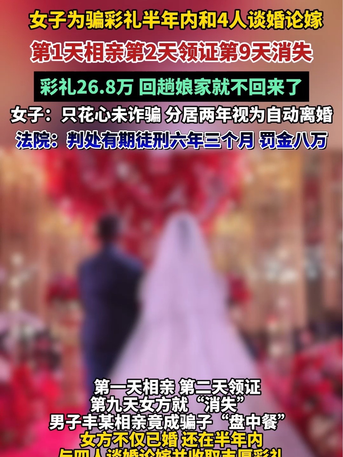 女子为骗彩礼半年内和4人谈婚论嫁,