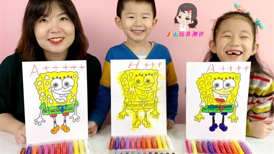 宝宝们为海绵宝宝涂色幼儿画画颜色启蒙涂鸦