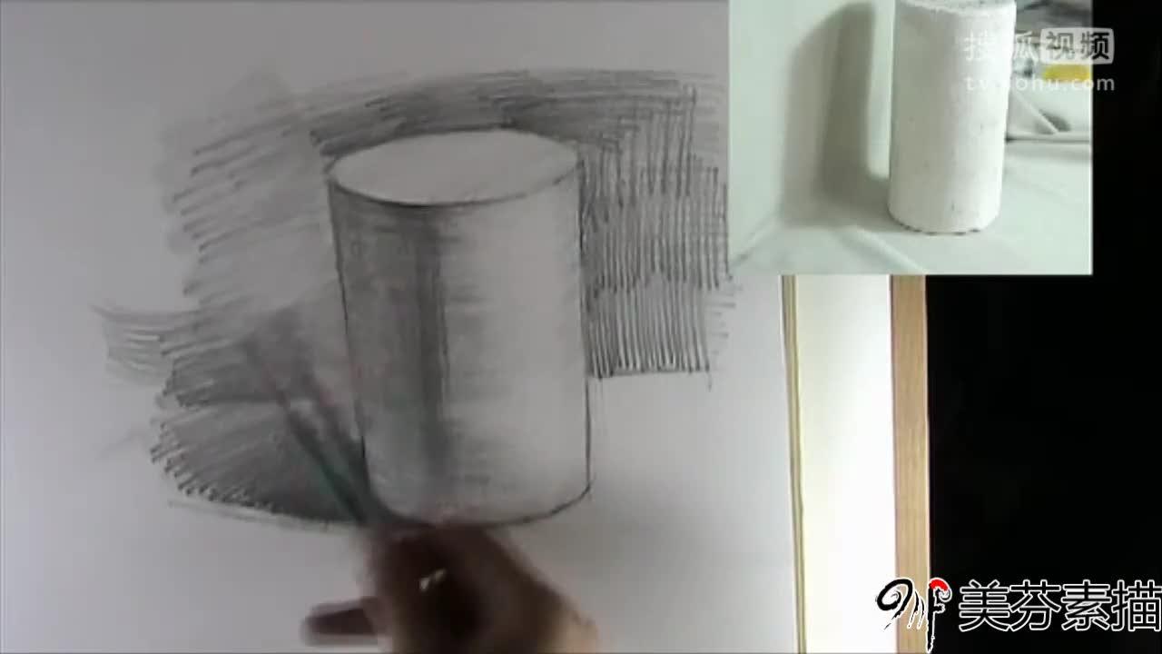 ...素描基础教程_石膏体圆柱体的铺色与深入刻画_素描排线正确握笔方法
