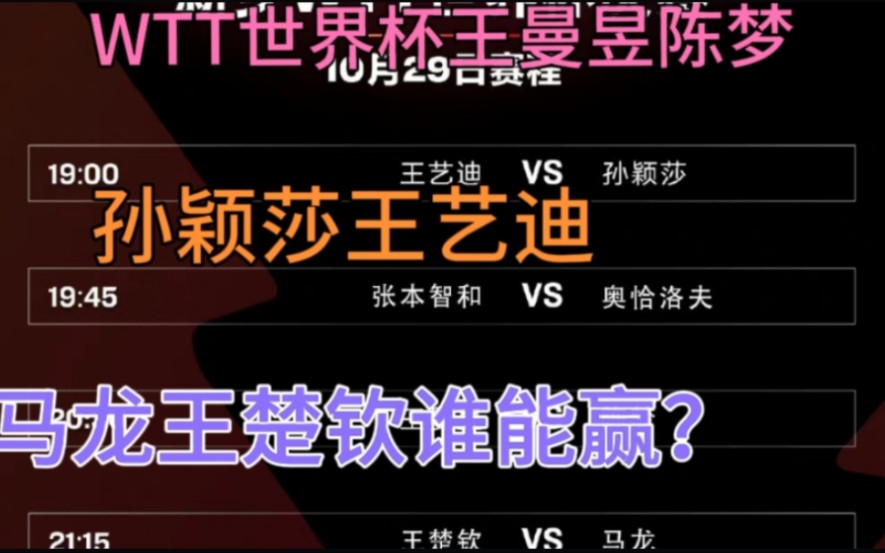 央视今晚直播世界杯半决赛,马龙王楚钦张本和奥恰成焦点,附赛程