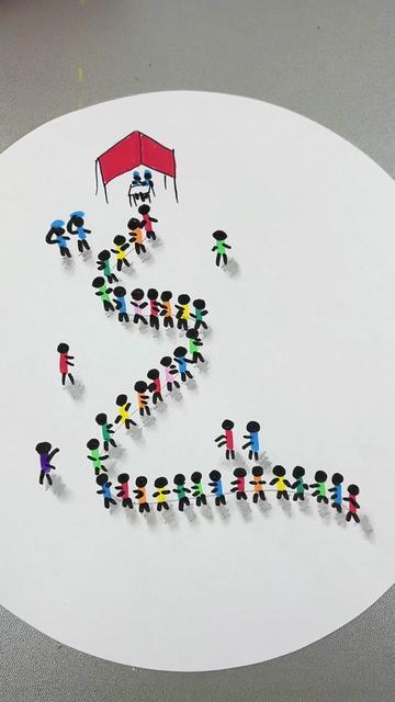 一起来画这个简单的排队做核酸小人图吧