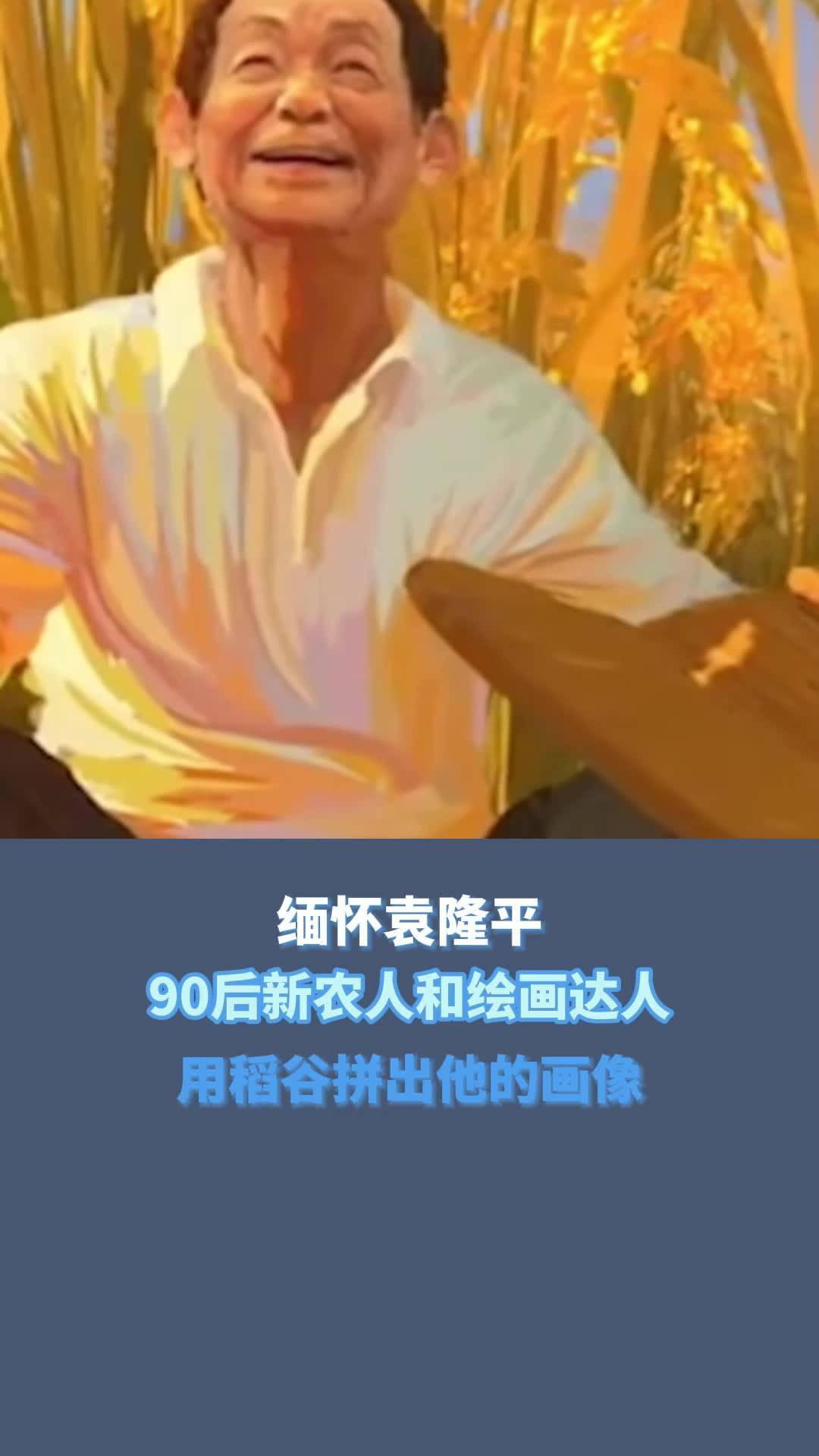 90后新农人和绘画达人用稻谷拼出袁隆平画像