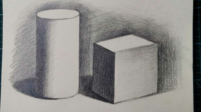 素描入门级石膏几何体组合,圆柱和正方体,教学视频