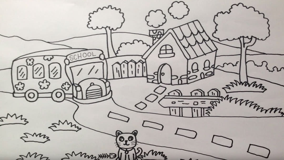 亲子绘画 简笔画 家乡的美景素描画 培养孩子的画画兴致 3