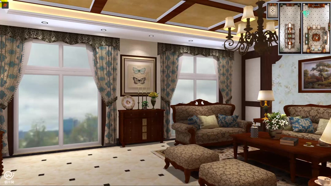 蜗牛窝VR虚拟现实家居案例:美式_客餐厅