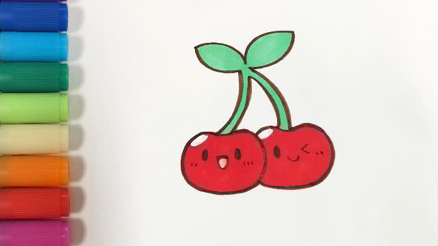 儿歌多多水果简笔画 樱桃 学画小巧可爱的卡通樱桃