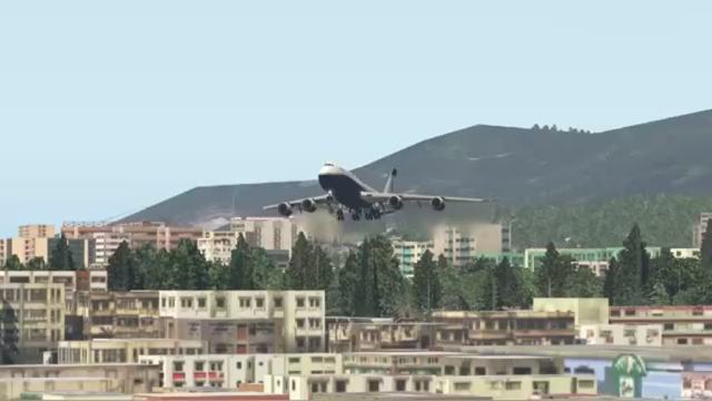 模拟飞行:波音748成功落地香港启德,降落有点差