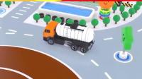 儿童工程车动画 洒水车在花坛里浇水