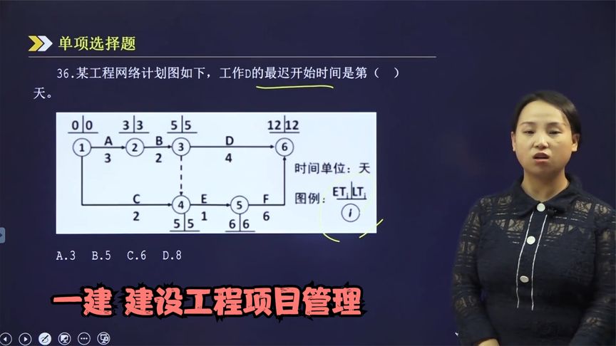 36.某工程网络计划图如下,工作D的最迟开始时间是第( )天