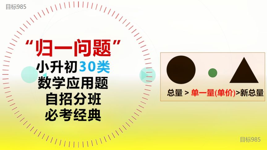【归一问题】小学数学30道经典应用题,择校分班一定考