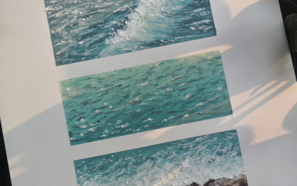 油画棒教程|海边三宫格02(附色号教程)