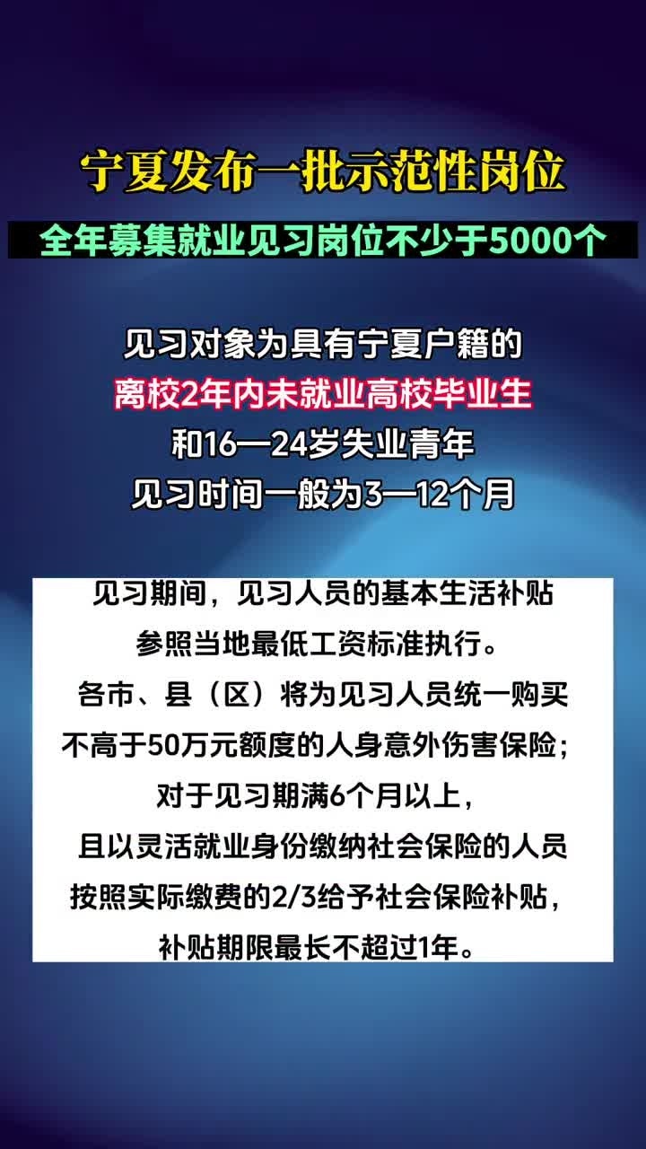 宁夏发布一批示范性岗位,全年募集就业见习岗位不少于5000个!