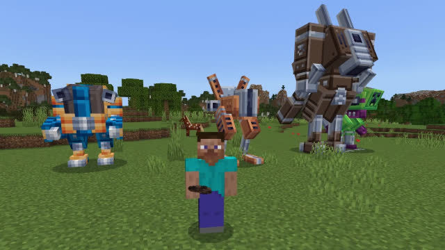 魔哒我的世界:村民造出了四个超级机甲给我玩!