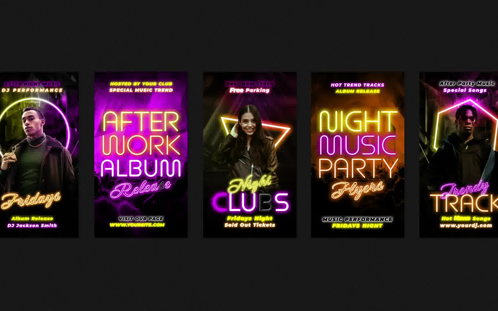 AE竖屏分辨率模板-硬核霓虹灯发光效果的人物介绍活动宣传单海报 ...