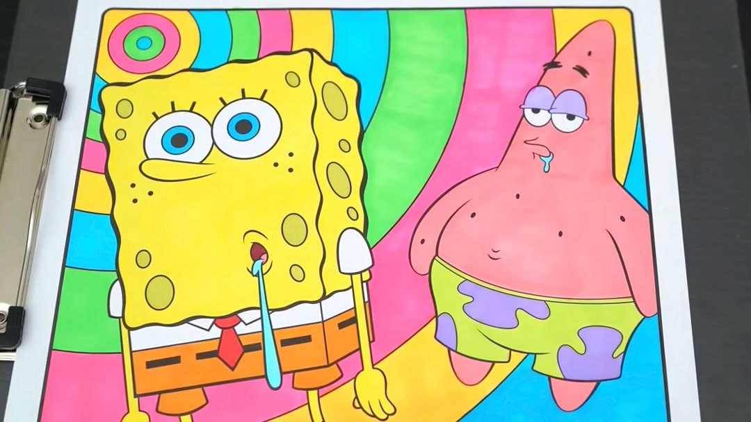 疲惫的海绵宝宝与派大星卡通漫画涂色游戏