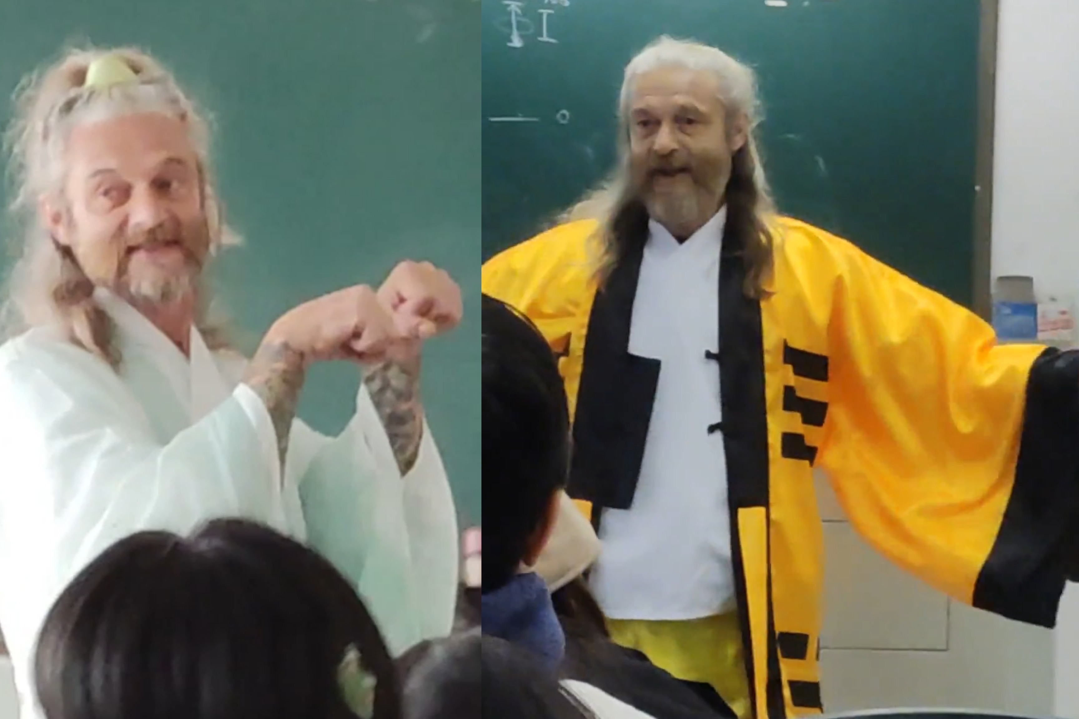 文化自信疯狂拉满!高校外教热爱中国文化,直接穿道袍给学生上课