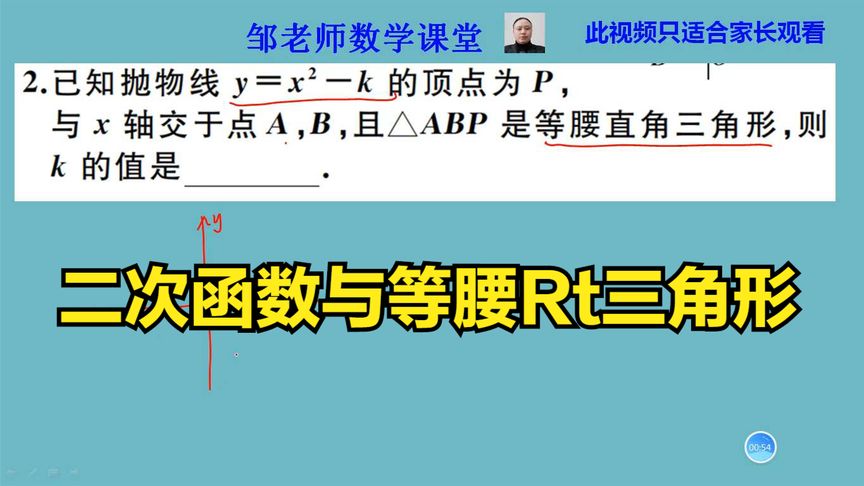 中考数学真题:二次函数y=x²-k与等腰直角三角形,求k的值?