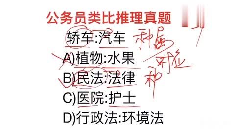 公务员考试题,轿车:汽车,他们的逻辑怎么判断