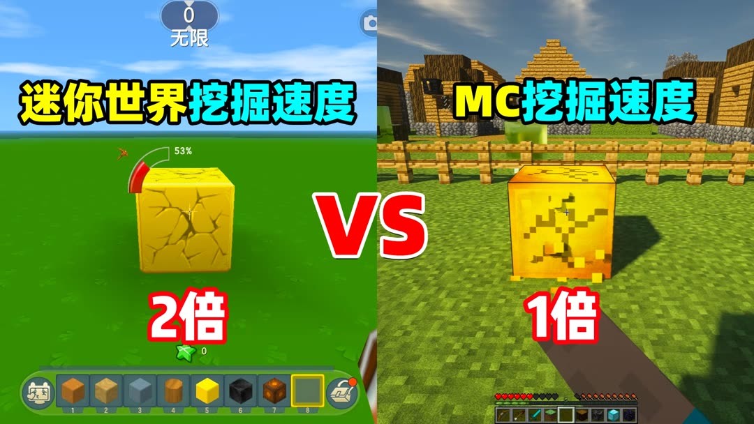 迷你世界:迷你世界的挖掘速度vs我的世界的挖掘速度,你怎么看呢